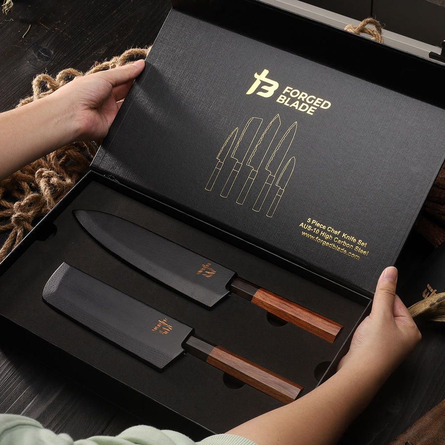 Hanzo - 5 Piece San Mai Kitchen Knife Set – Forged Blade